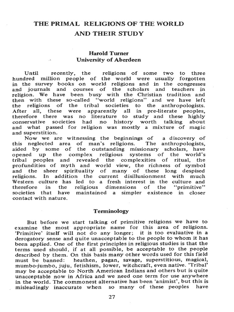 The Primal Religions of The World and Their Study: Harold Turner ...