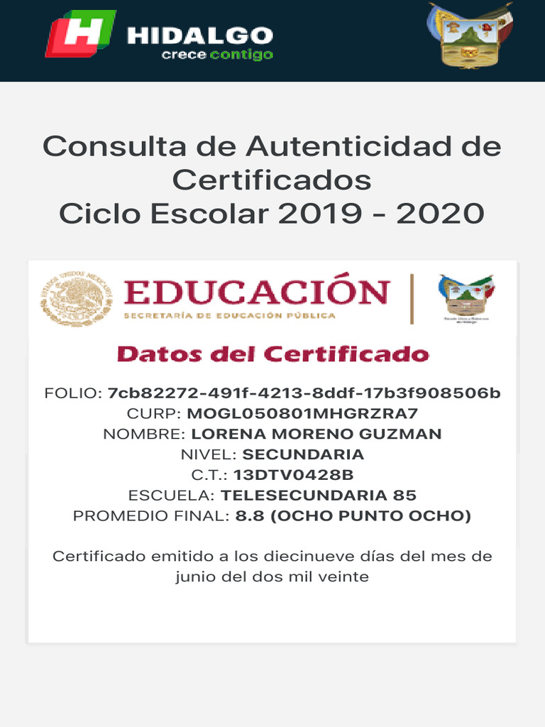Certificados SEPH 2019-2020 | PDF