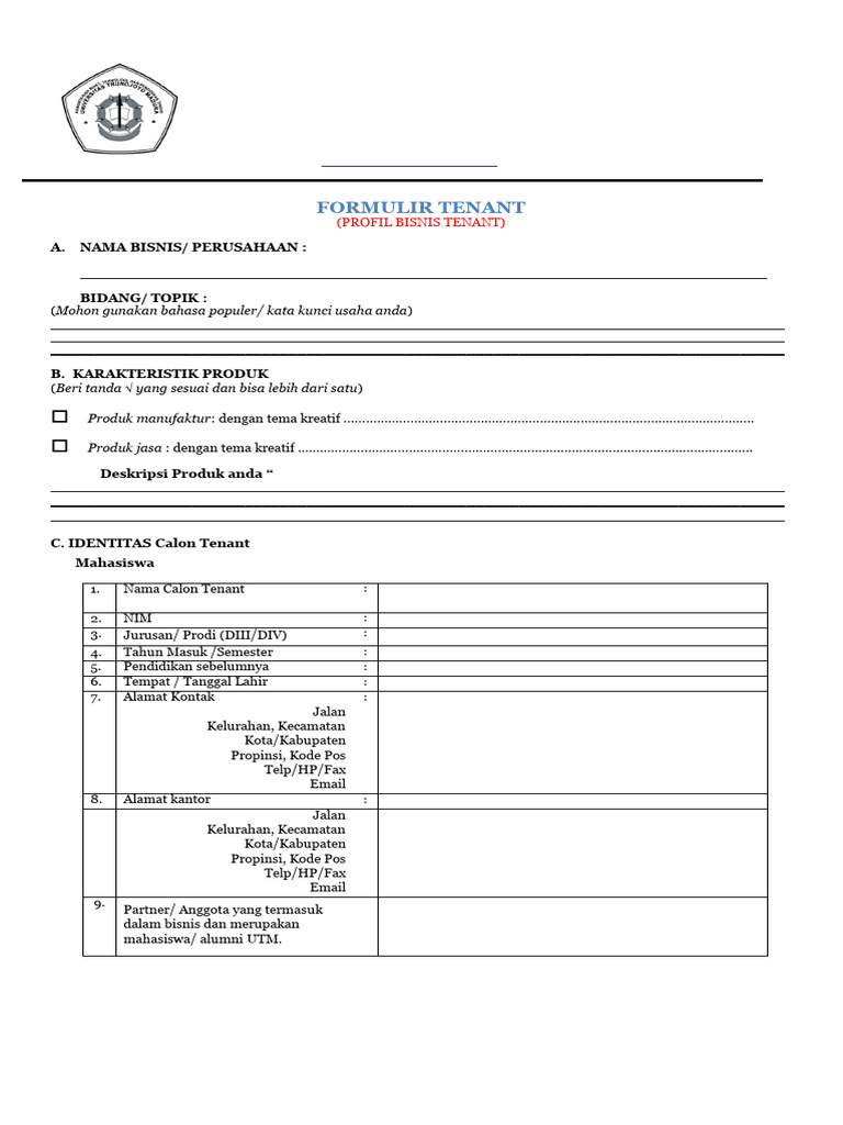 Formulir Tenant Profil Bisnis PDF | PDF