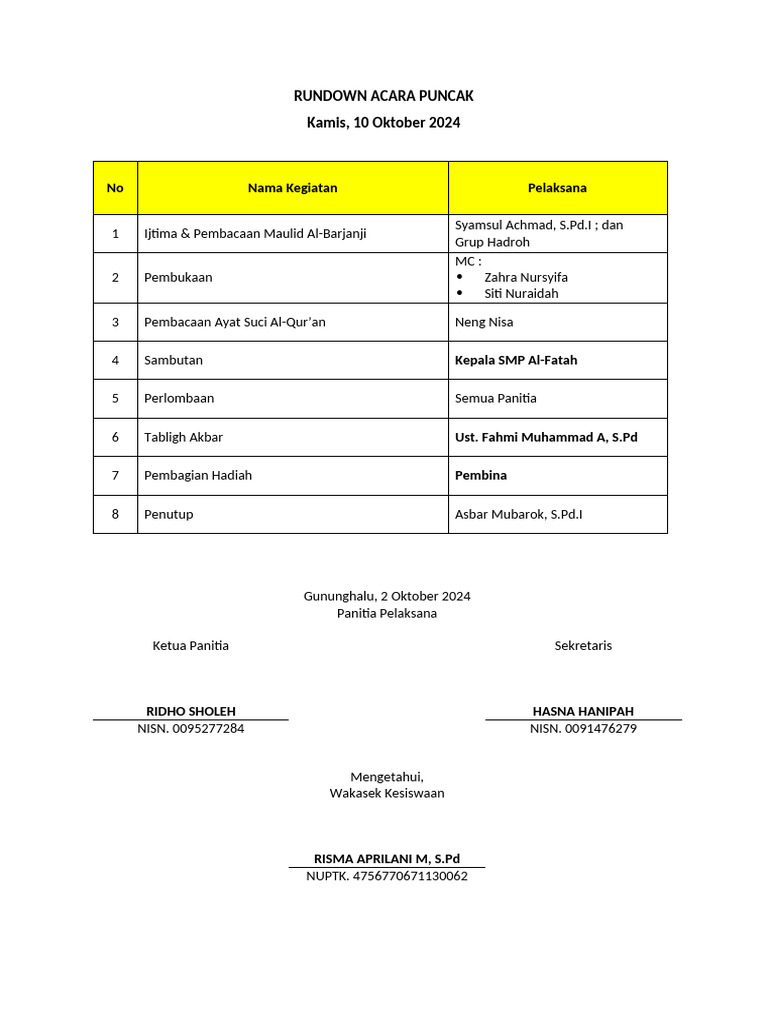 Rundown Acara Puncak | PDF
