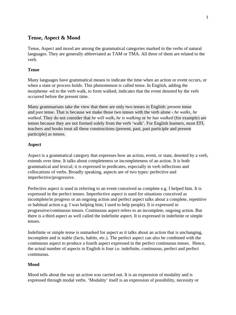8. Tense, Aspect & Mood | PDF