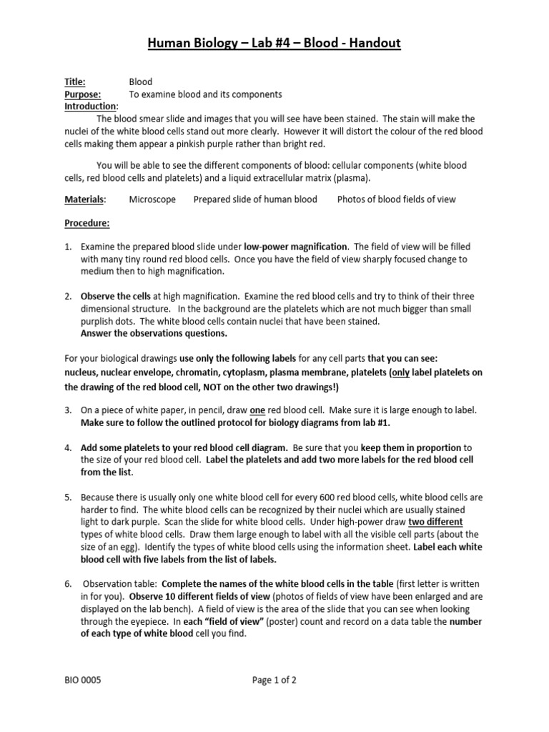 Bio_Lab4_Blood_Handout_202 | PDF