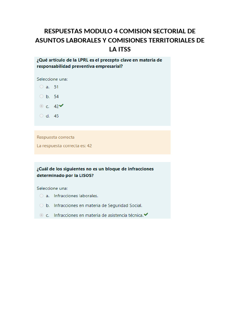 Respuestas Modulo 4 Comision Sectorial de Asuntos Laborales y Comisiones Territoriales de La ...