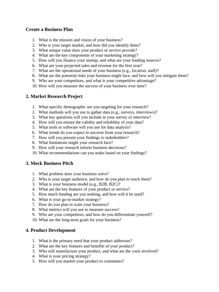 Create A Business Plan Questions | PDF