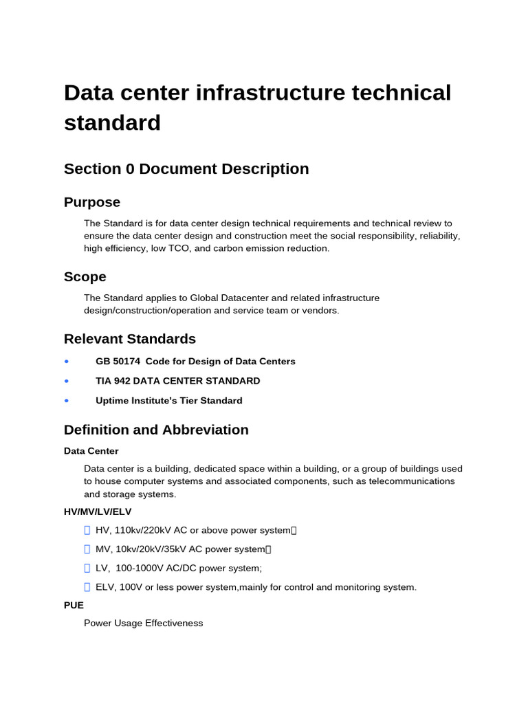 Data Center Infrastructure Technical Standard | PDF | Data Center | Air ...