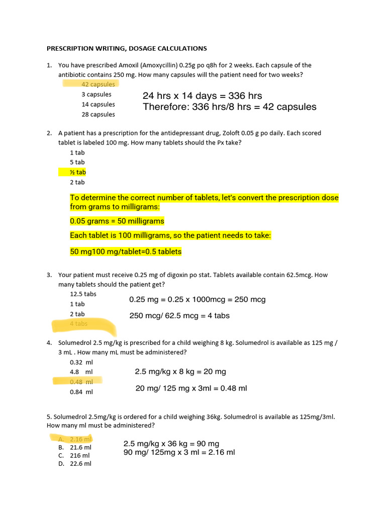RX Writing Dosage Calculations | PDF
