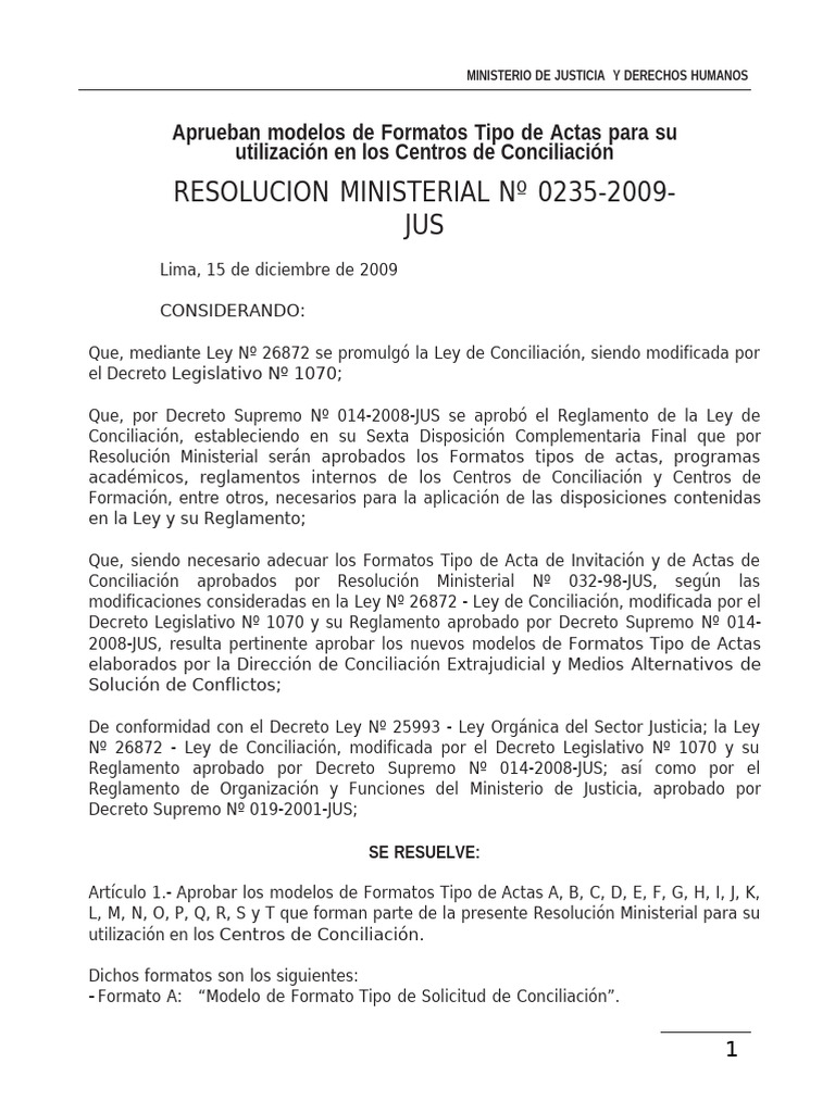 RM 0235-2009-JUS, Formatos Tipo de Actas 2009.PDF (1) | PDF