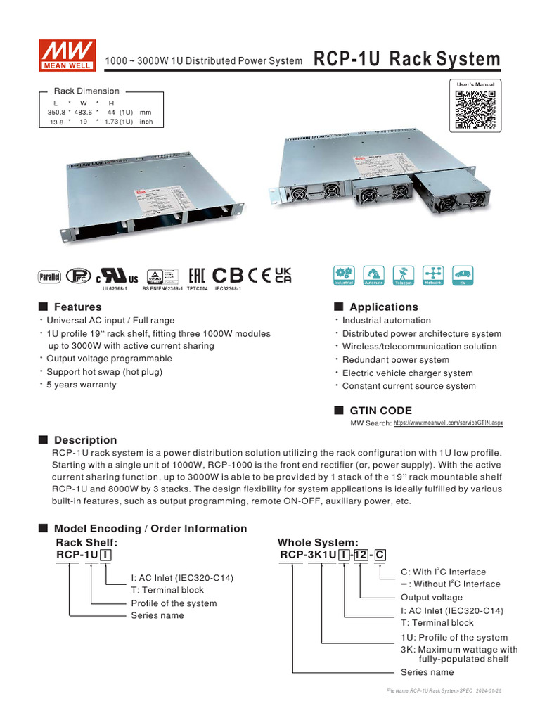 RCP-1U RACK SYSTEM-spec(2024-09-02 17_09_43) | PDF