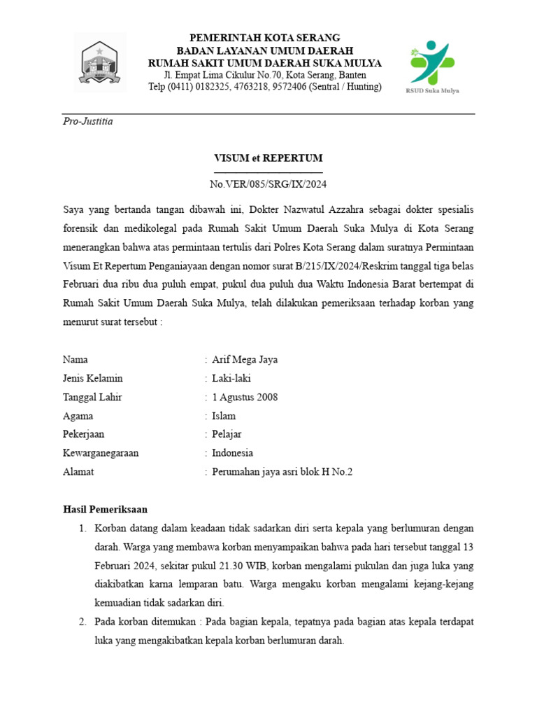 Surat Hasil Visum Revisi | PDF