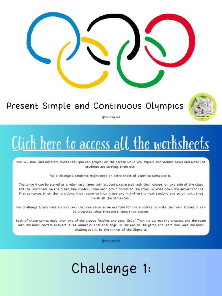 Present Simple & Continuous Olympics @teachingowl | PDF