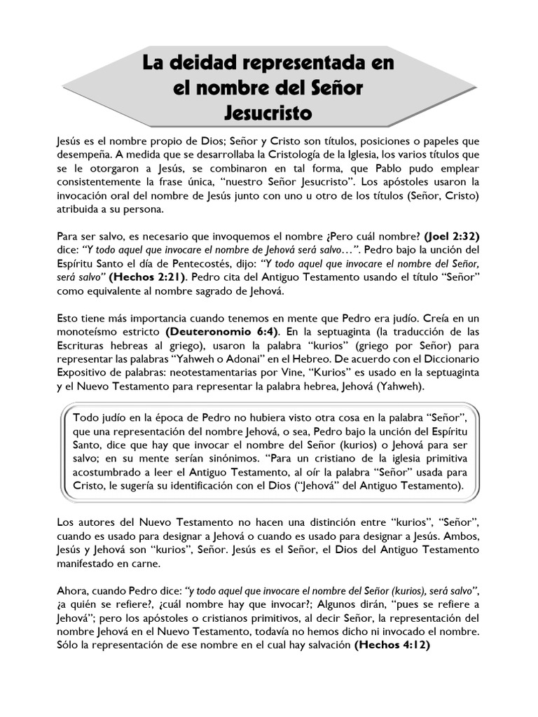 Enseñanza # 11 - La Deidad Representada en El Nombre Del Señor ...