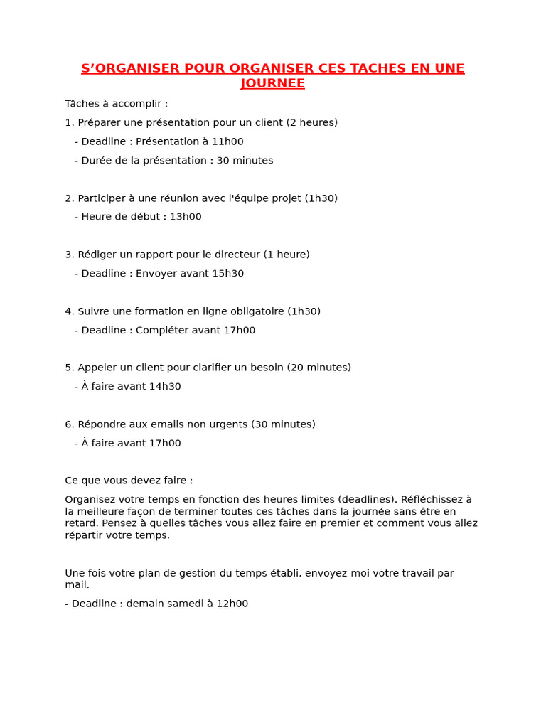 S'organiser Pour Organiser Ces Taches en Une Journee | PDF