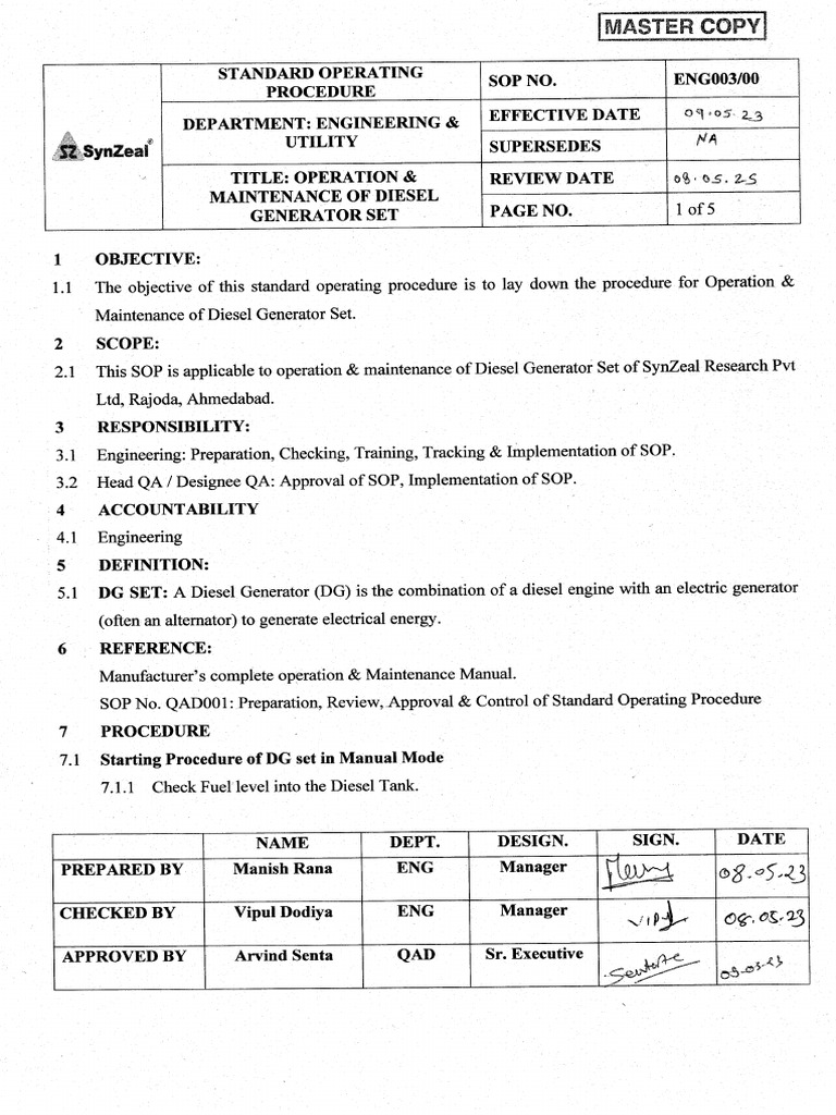 ENG003-Operation & Maintenance of Diesel Genetor Set | PDF