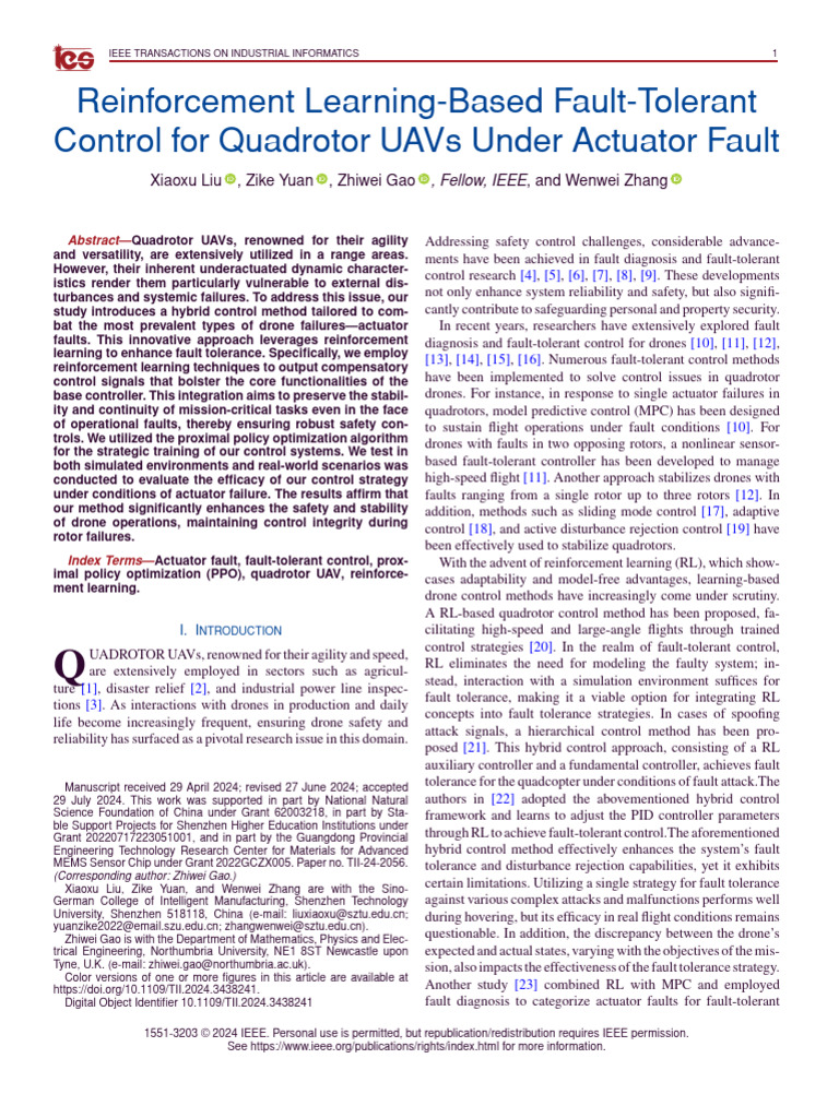 Reinforcement Learning Based Fault Tolerant Control For Quadrotor Uavs Under