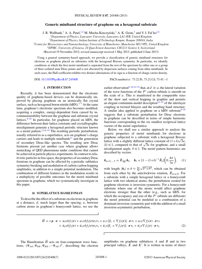 Generic Miniband Structure of Graphene On A Hexagonal Substrate | PDF ...