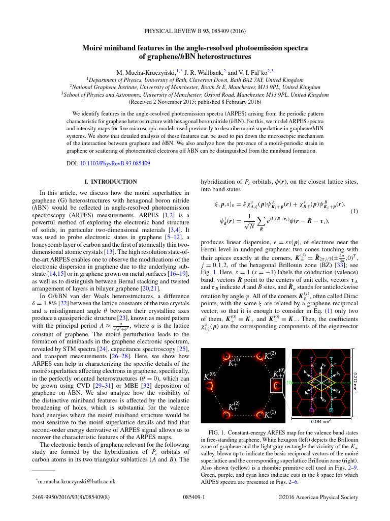 Moir e Miniband Features in The Angle-Resolved Photoemission Spectra of graphene/hBN ...
