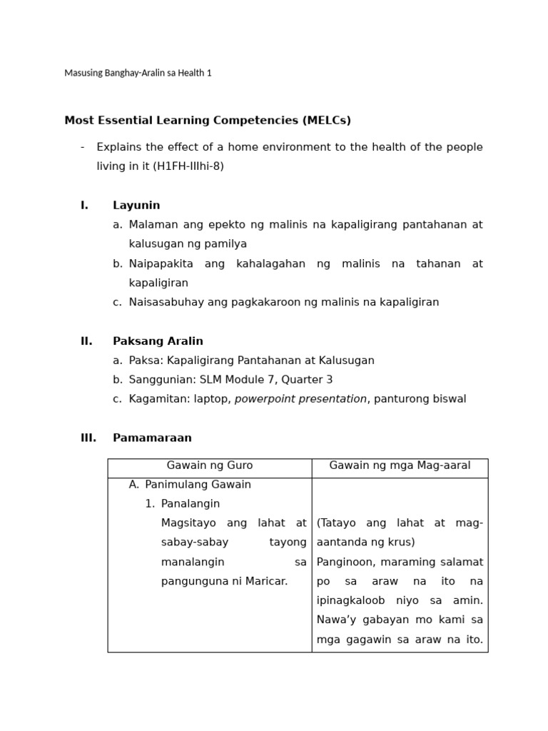 Lesson Plan in Health 1 Demo Teaching | PDF