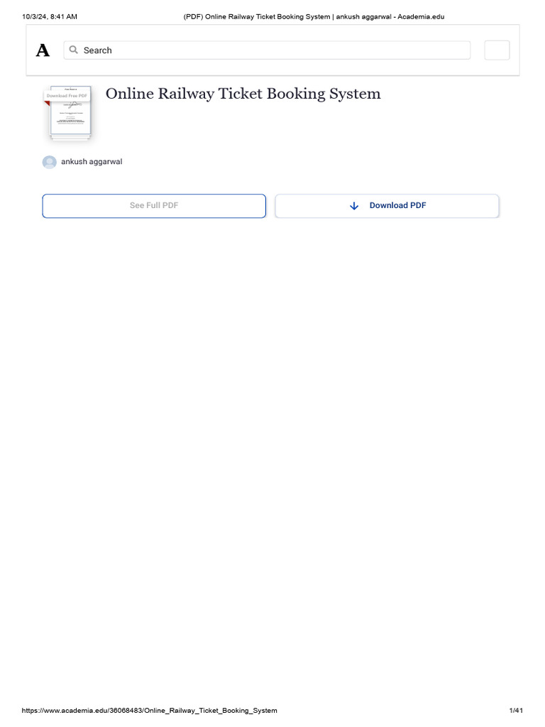 (PDF) Online Railway Ticket Booking System - Ankush Aggarwal - Academia - Edu | PDF