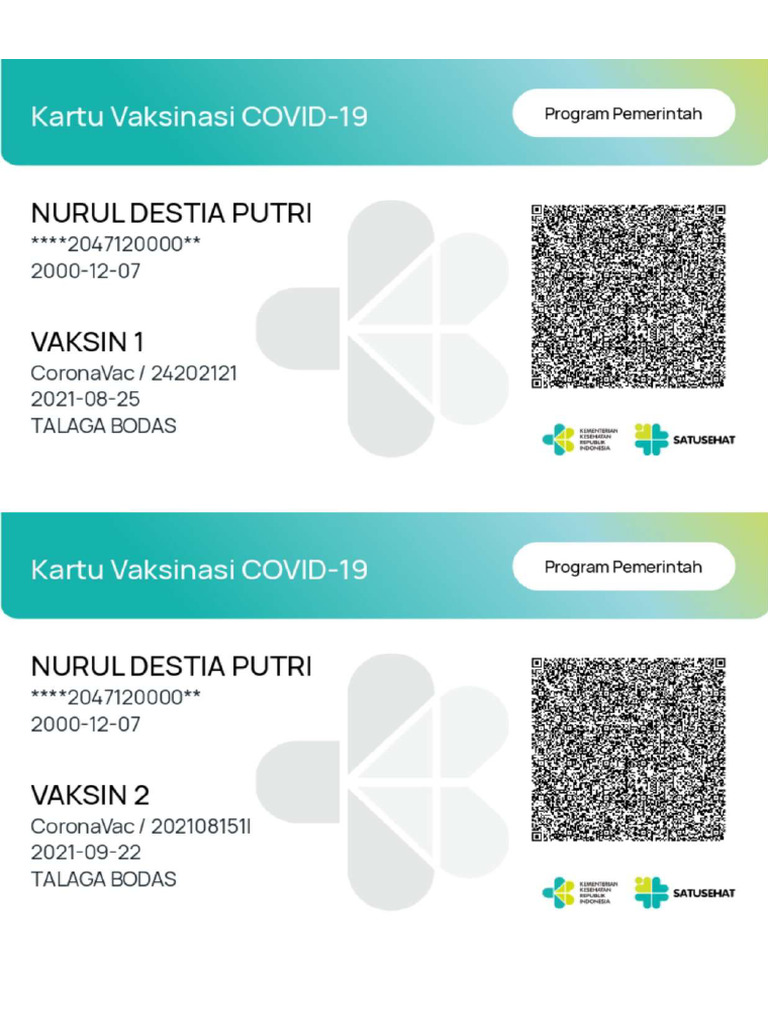 Sertifikat Vaksin Covid-19 Dosis 1 & 2 | PDF