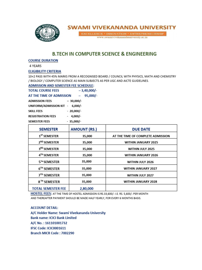 B.Tech CSE Course Fees & Details | PDF