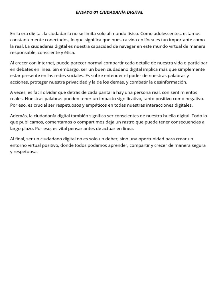 Ensayo 01 Ciudadanía Digital | PDF
