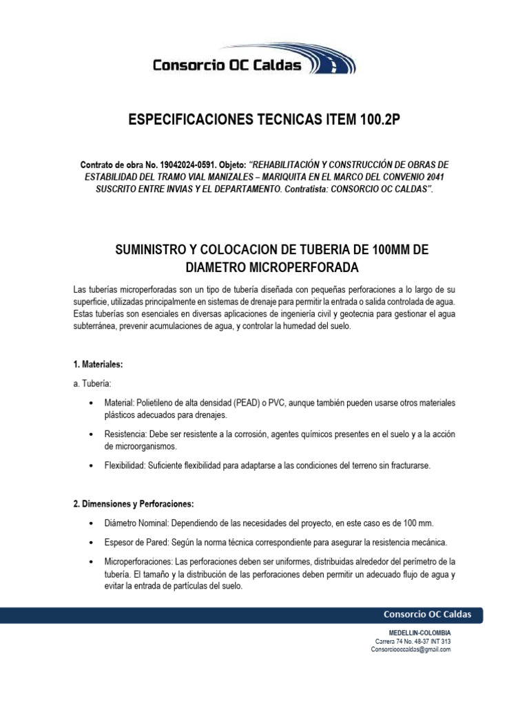 100.2P - Tuberia de 100MM de Diametro Microperforada | PDF