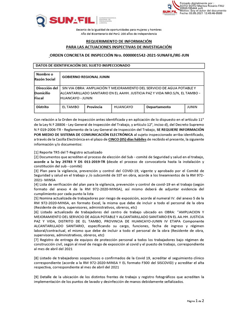 REQ - INF 2 - Sunafil | PDF