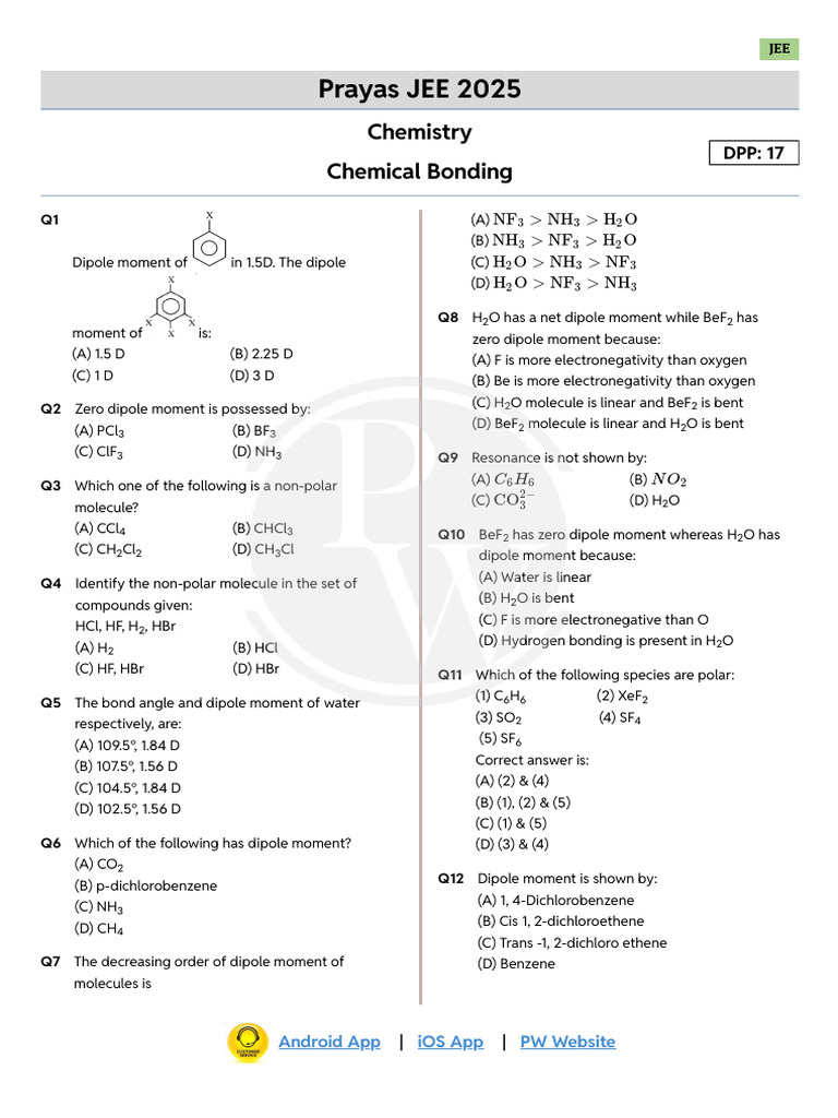 Chemical Bonding DPP 17 (Of Lec 24) Prayas JEE 2025 | PDF