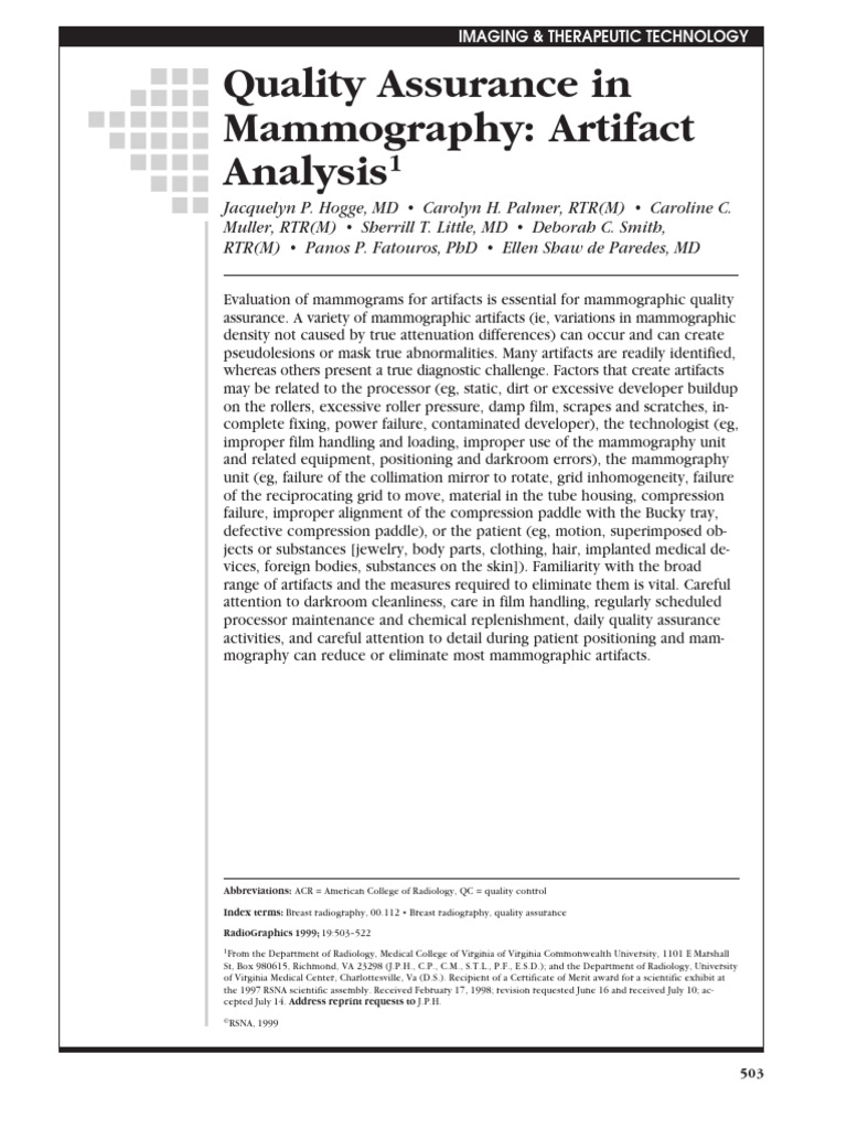 Mammography Artifacts | PDF
