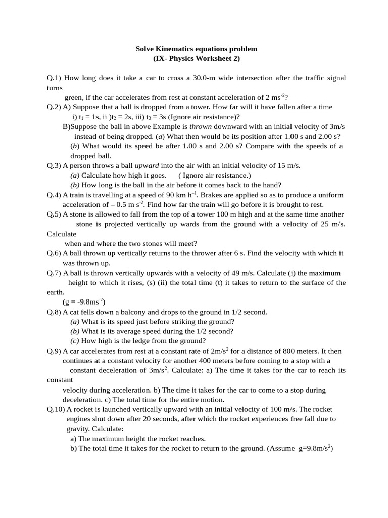 Kinematics Problems Pdf