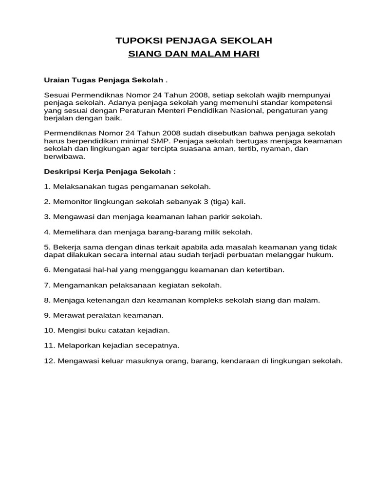 Tupoksi Penjaga Sekolah | PDF