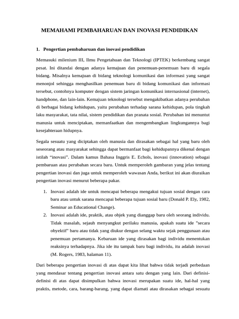 MEMAHAMI PEMBAHARUAN DAN INOVASI PENDIDIKA1 Nurita | PDF