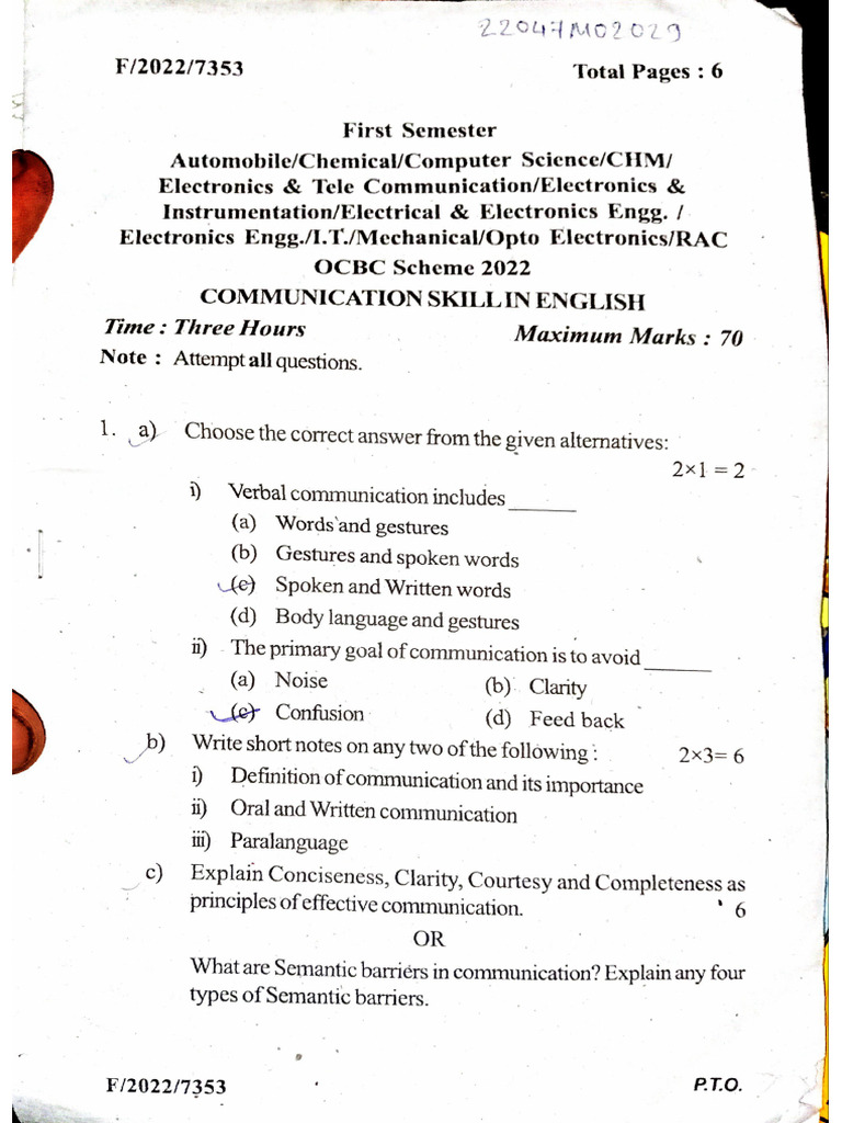 Communication Skill Exam Paper | PDF
