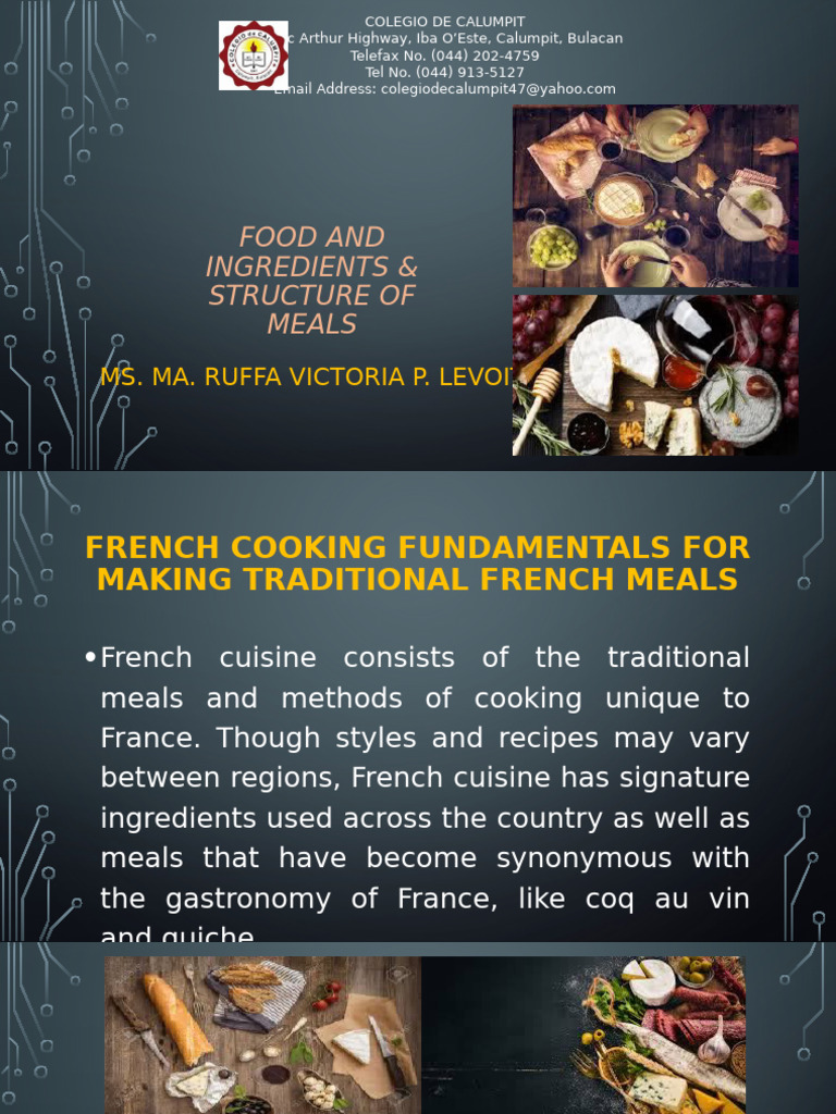 Lesson 3 Food and Ingredients Structure of Meals | PDF