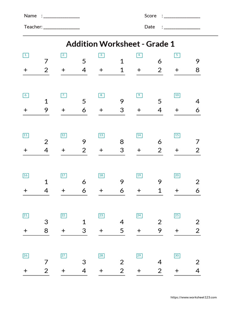 Addition Worksheet Grade 1 2 | PDF