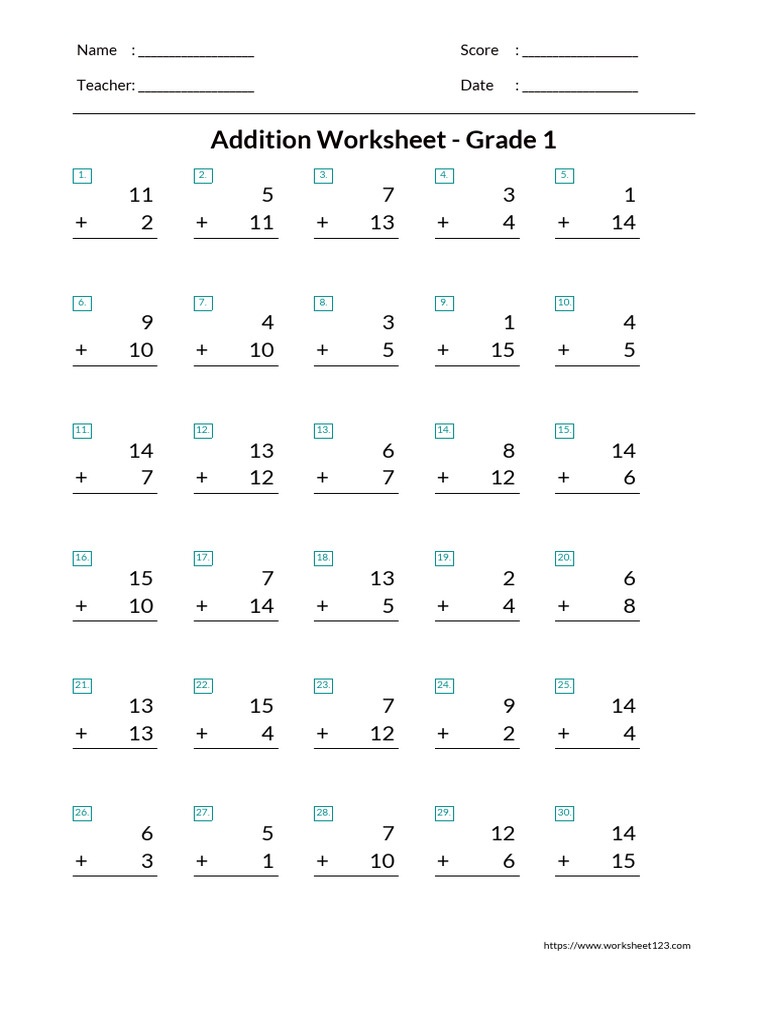 Addition Worksheet Grade 1 6 | PDF