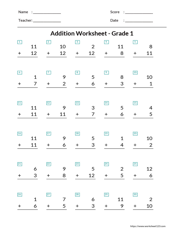 Grade 1 Addition Worksheet | PDF