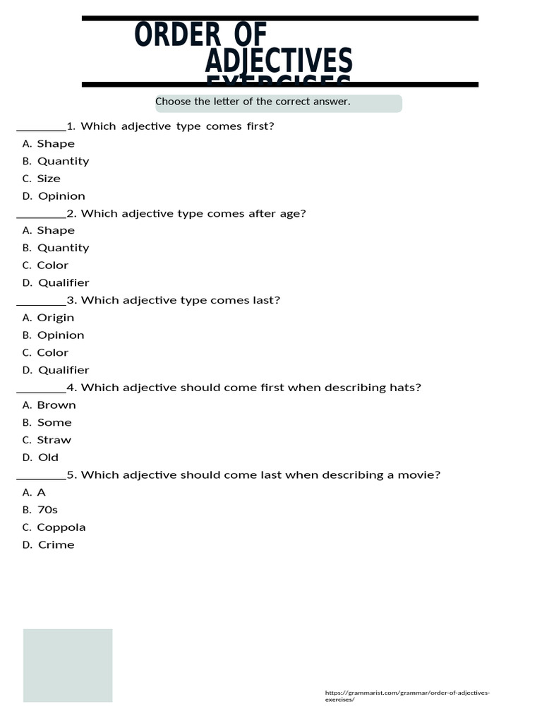 Order of Adjectives Exercises Updated | PDF