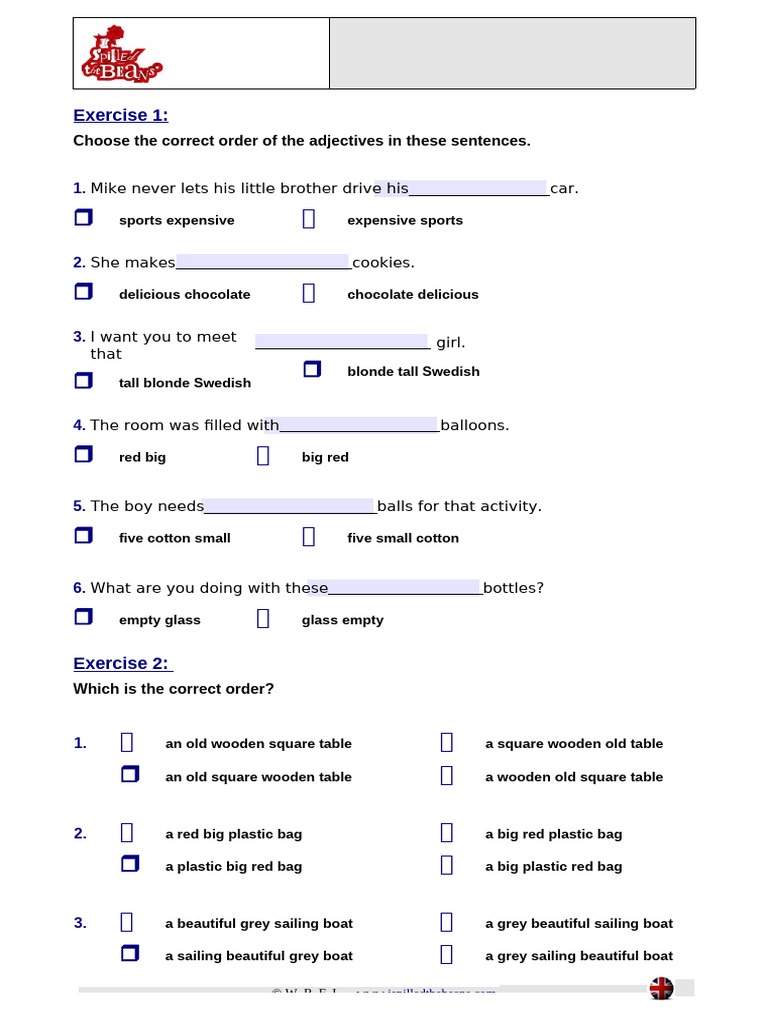 Exercises Adjective Order | PDF