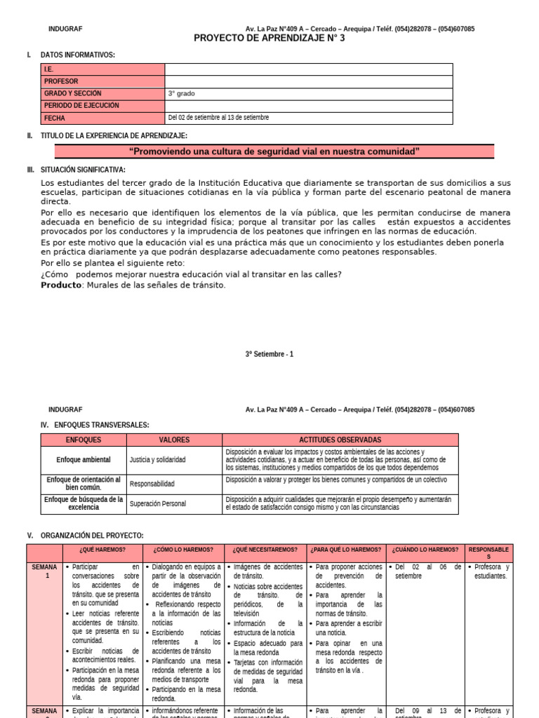 3° Grado - Proyecto de Aprendizaje N°03 | PDF