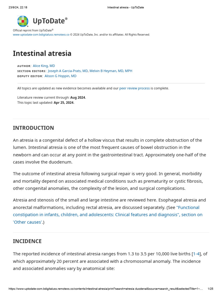 Intestinal Atresia - UpToDate | PDF
