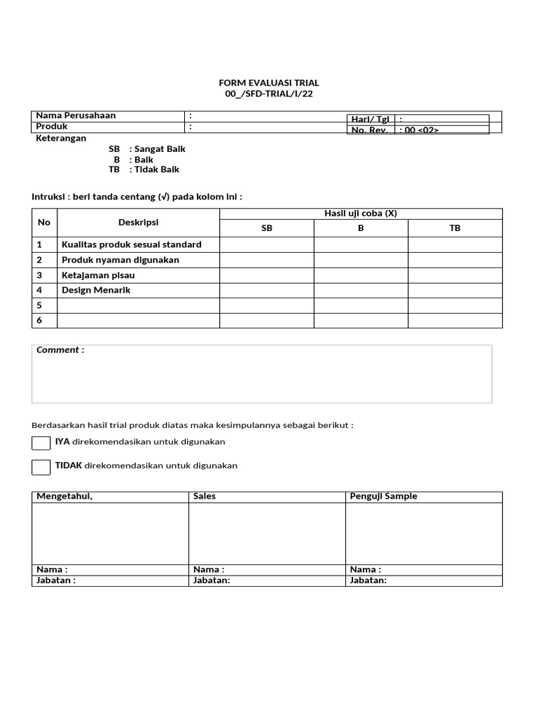 FORM EVALUASI TRIAL - Razor | PDF