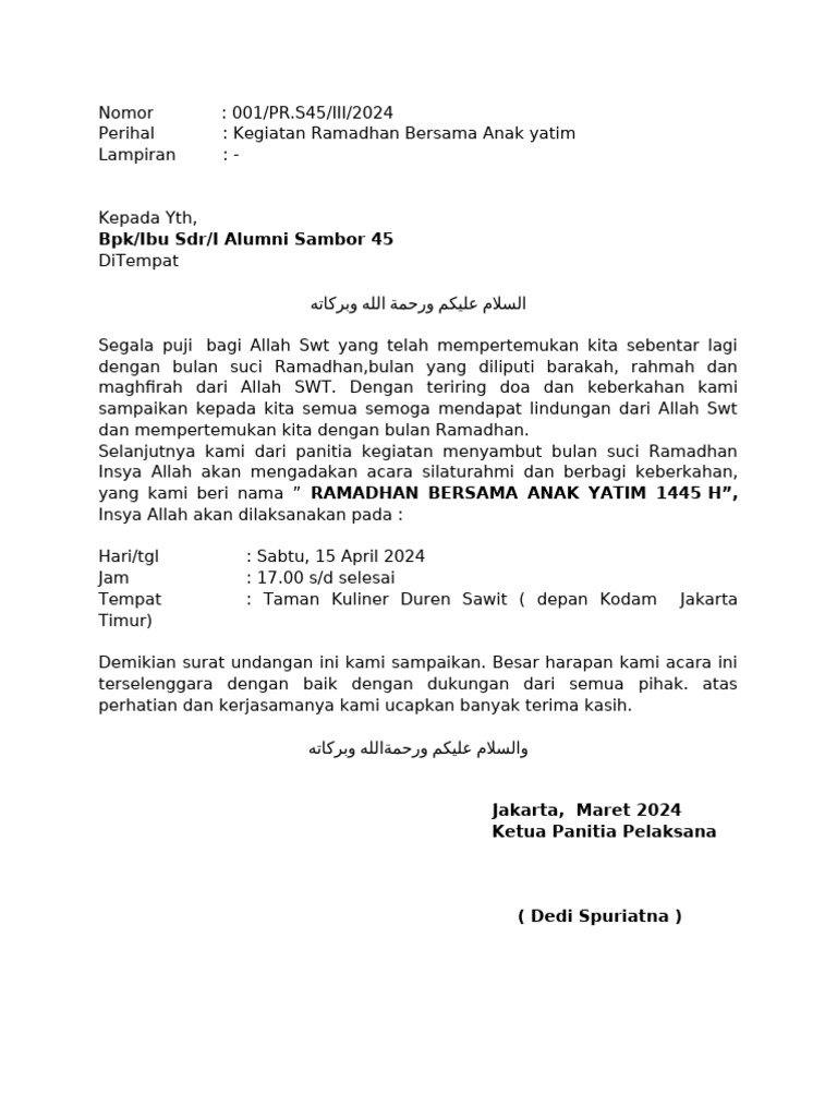 PROPOSAL BUKBER DAN SANTUNAN ANAK YATIM WITH SAMBOR | PDF