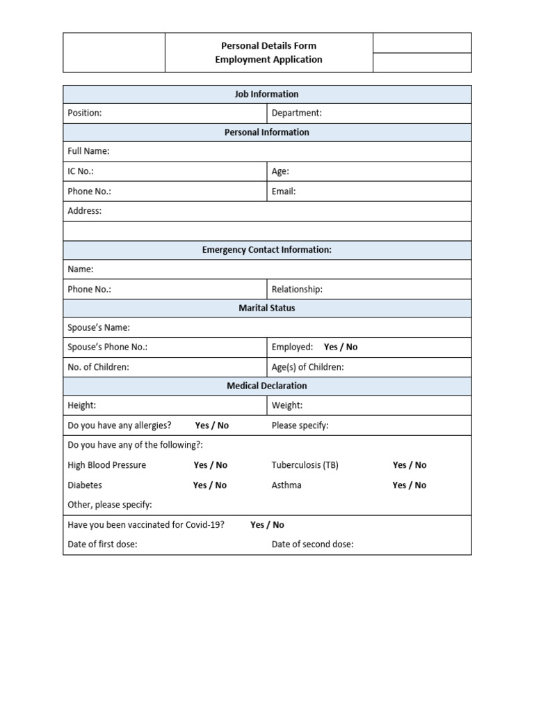 Personal Details - Application Form | PDF