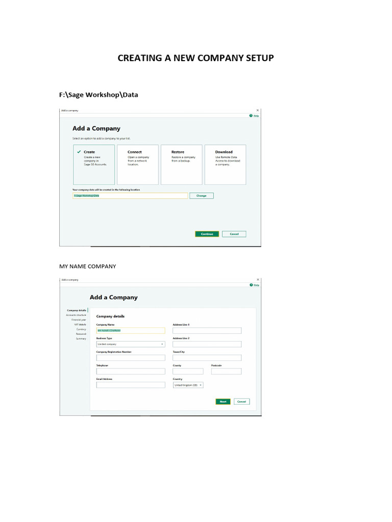 Creating A New Company Setup in Sage 50 | PDF
