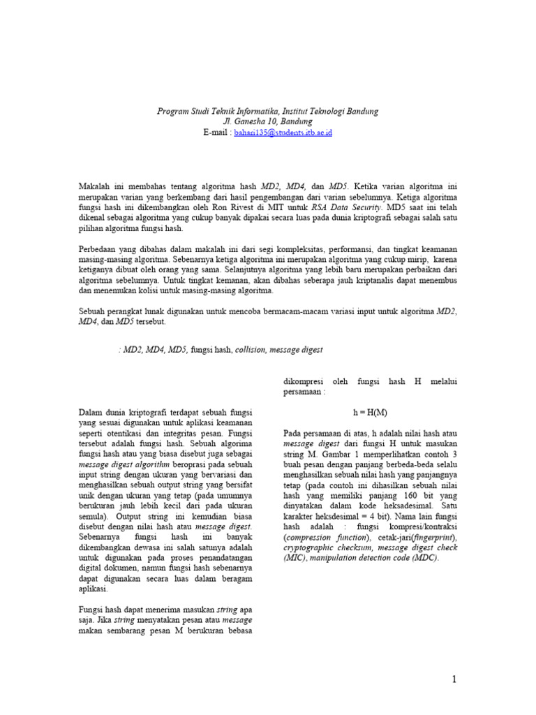 Perbandingan Algoritma MD2, MD4, Dan MD5 | PDF