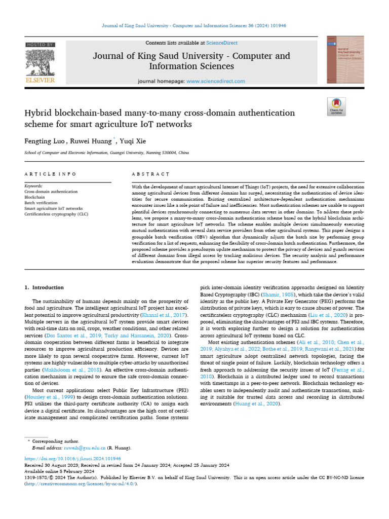 Hybrid Blockchain Based Many To Many Cross Domain Authentication Scheme For Smart Agriculture