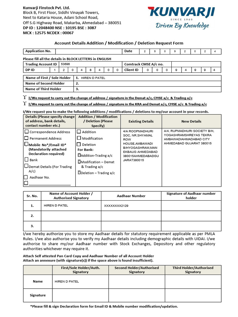 Re Ekyc Application Form | PDF