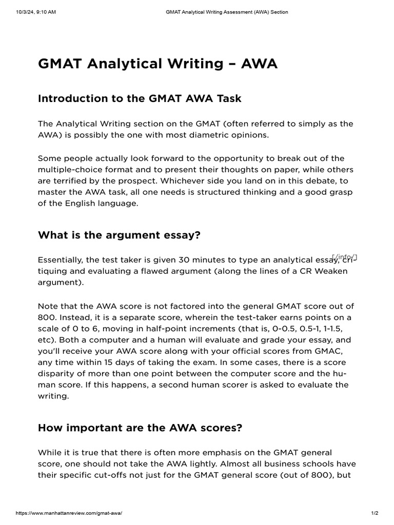 GMAT Analytical Writing Assessment (AWA) Section | PDF