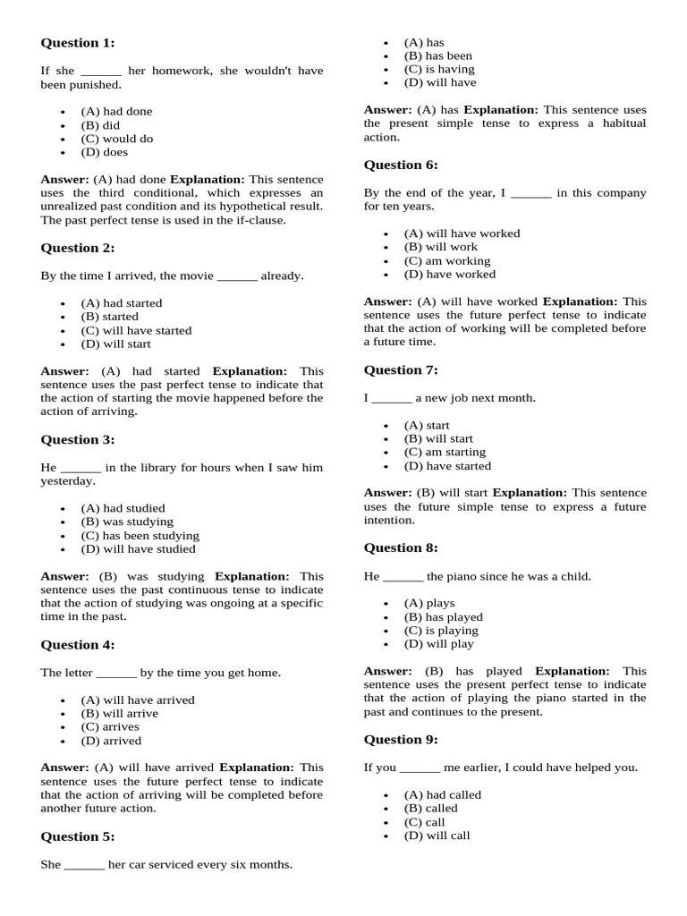 Nab_Tenses With Answer Key | PDF